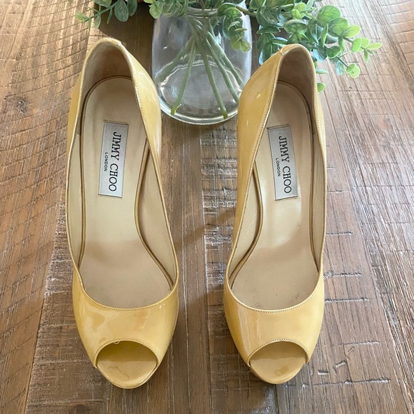 Jimmy Choo | Shoes | Jimmy Choo Golden Yellow Peep Toe Stilettos | Poshmark